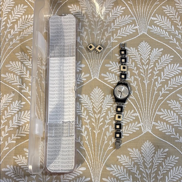 Swatch | Accessories | Swatch Black And Gold Geometric Watch | Poshmark